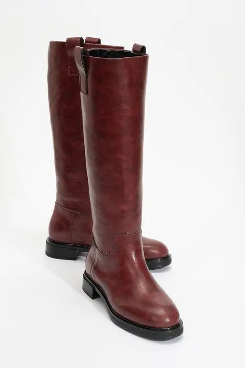 PROLOGUE SHOES Knee High Boot - Burgundy Faux Leather