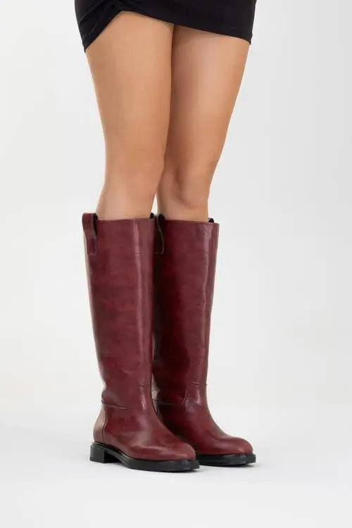 PROLOGUE SHOES Knee High Boot - Burgundy Faux Leather