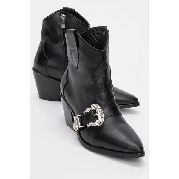FOREVER & ALWAYS SHOES Leather Buckle Ankle Boots - Black Leather