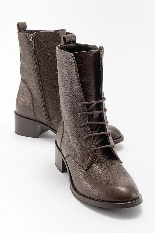 FOREVER & ALWAYS SHOES Leather Block Heel Ankle Boots - Brown Leather