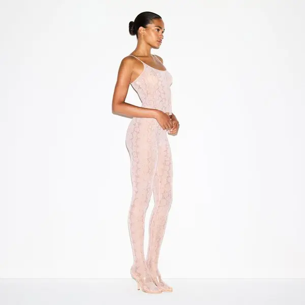SKIMS Milky Sheer Footed Legging - Rose Pastel Snake Print