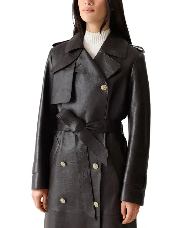 Mackage Gael Croc Embossed Leather Trench Coat