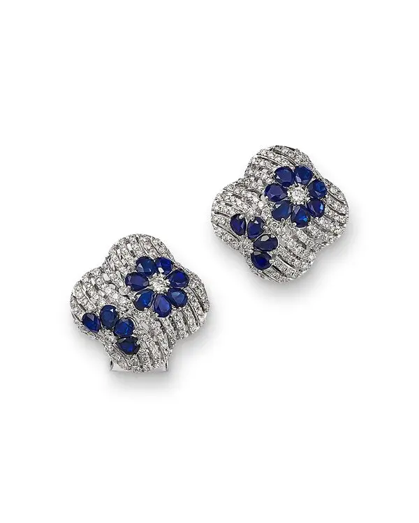Bloomingdale'S Sapphire And Diamond Clover Earrings - White Gold