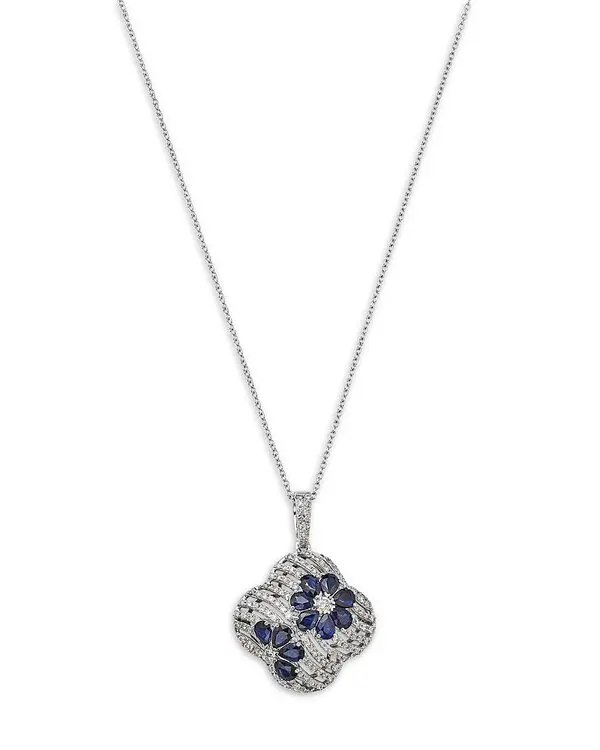 Bloomingdale'S Sapphire And Diamond Clover Pendant Necklace - White Gold