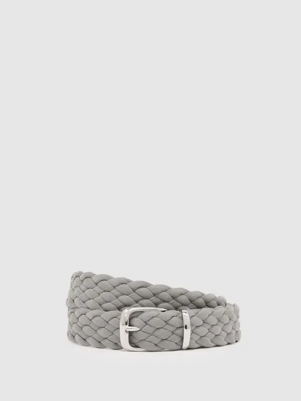 REISS Jesse Suede Woven Belt - Soft Grey