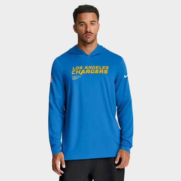 Nike Los Angeles Chargers Sideline Pure Fury Dri-fit Long Sleeve Hoodie T-shirt - Powder Blue