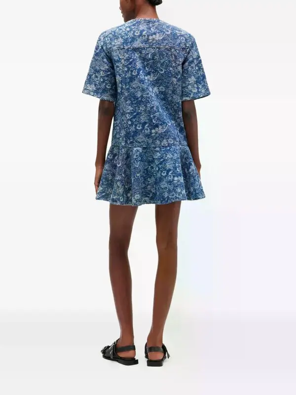 GANNI Floral Print Denim Mini Dress