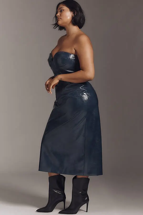 Mare Mare Faux Leather Strapless Midi Dress In Blue - 78% Off | Editorialist