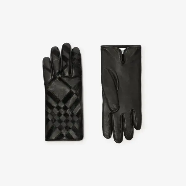 Burberry Check Intarsia Leather Gloves
