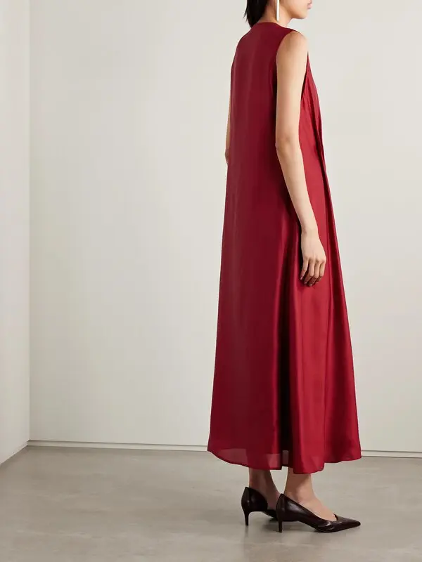 Khaite Syd Pleated Satin-twill Midi Dress