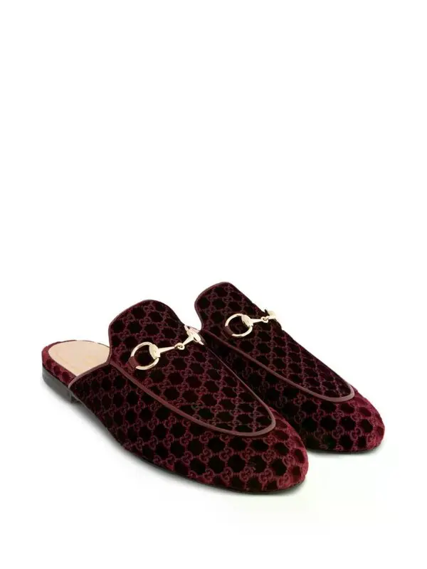 Gucci Horsebit Gg Pattern Velvet Mules - Red