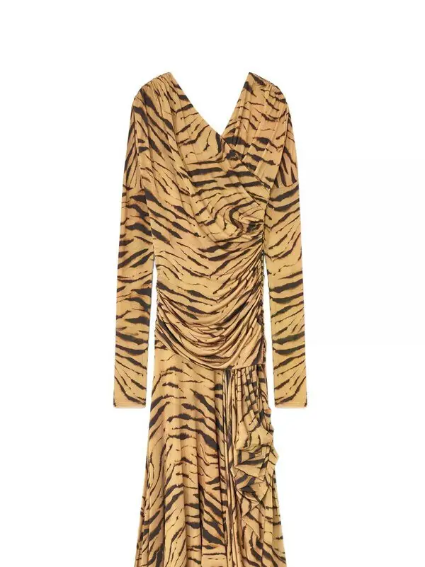 GANNI Tiger-print Draped Midi Dress - Neutrals