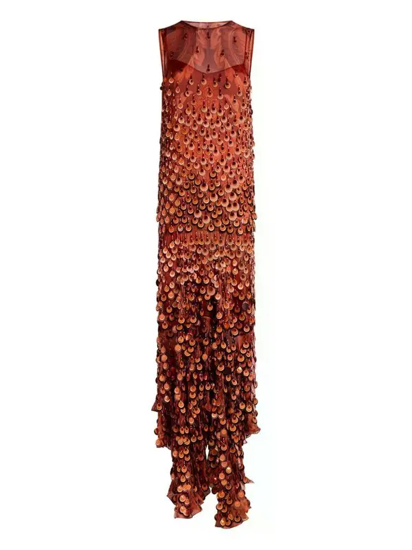 Etro Long Silk Dress With Sequin Embroidery