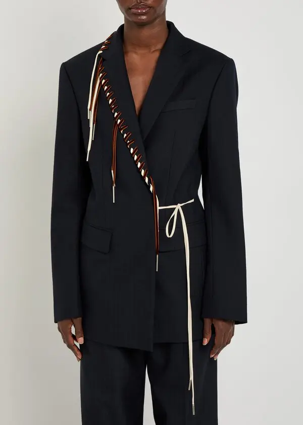 Dries Van Noten Embellished Wool Wrap Blazer