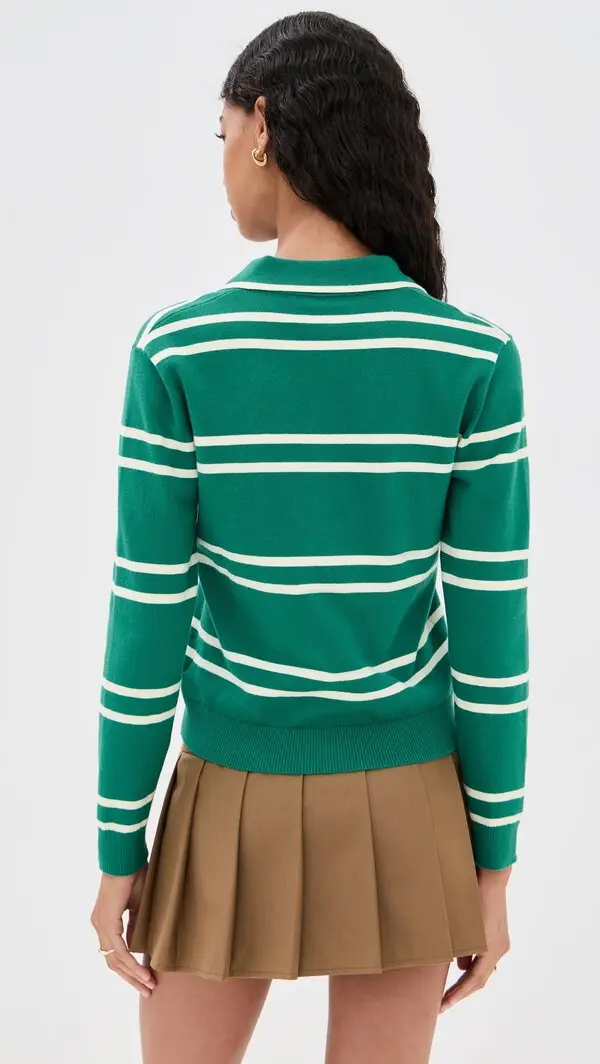 STATE & LAKE Long Sleeve Striped Polo - Green/white