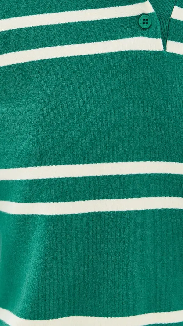 STATE & LAKE Long Sleeve Striped Polo - Green/white