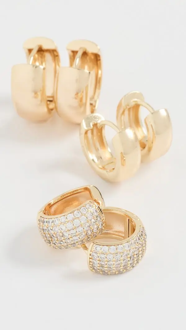 ADINA EDEN Solid/pave Wide Huggie Earrings Set