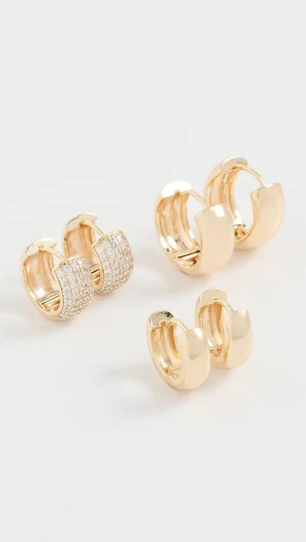 ADINA EDEN Solid/pave Wide Huggie Earrings Set