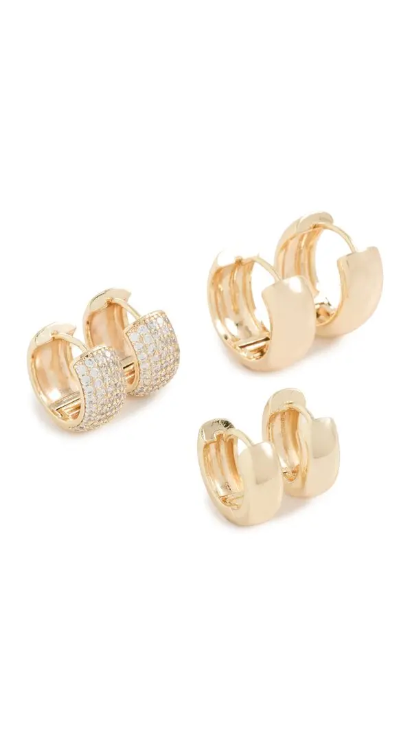 ADINA EDEN Solid/pave Wide Huggie Earrings Set