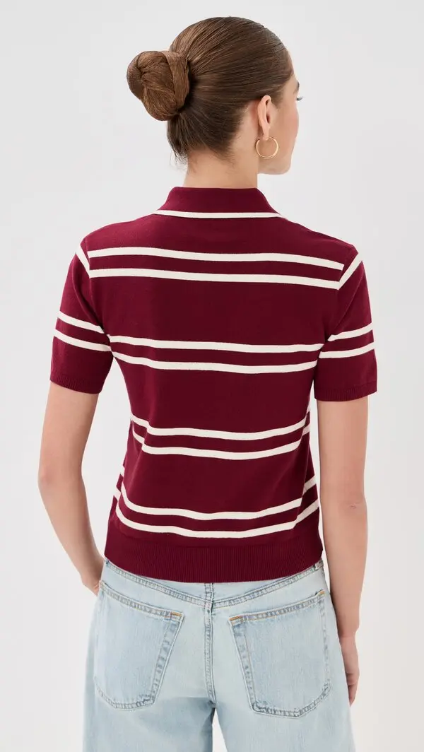 STATE & LAKE Striped Knit Polo - Oxblood/white