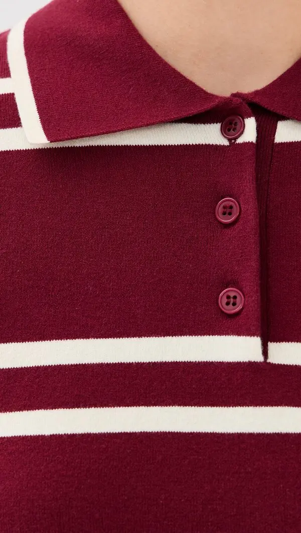 STATE & LAKE Striped Knit Polo - Oxblood/white