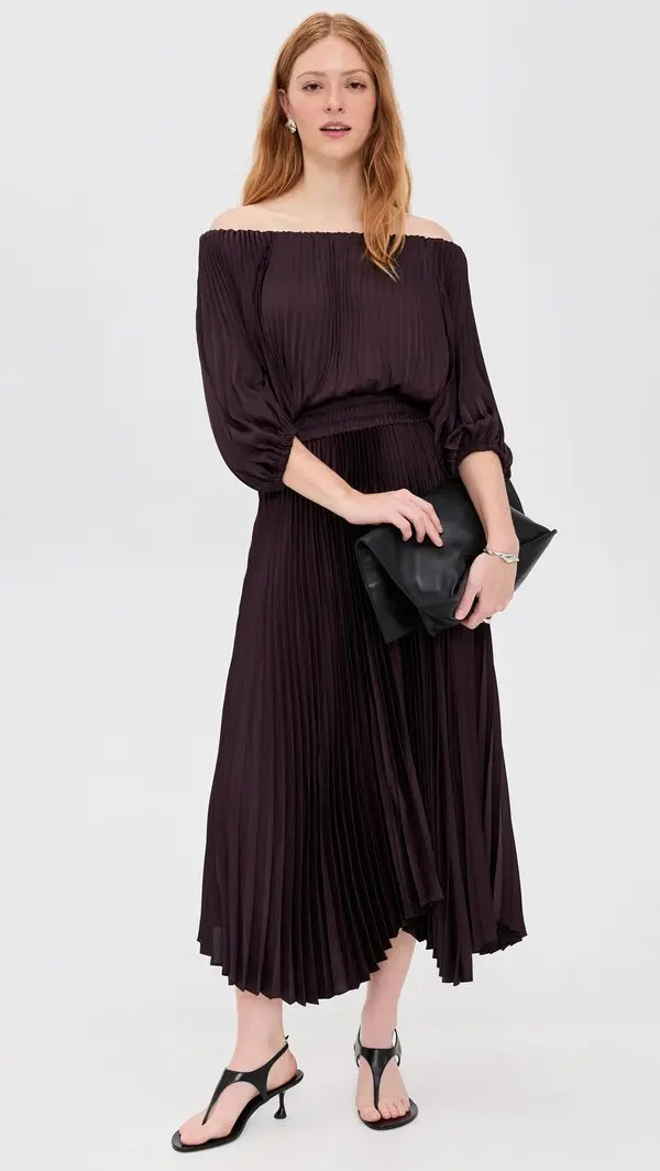 A.L.C. Sienna Pleated Midi Dress - Deep Plum