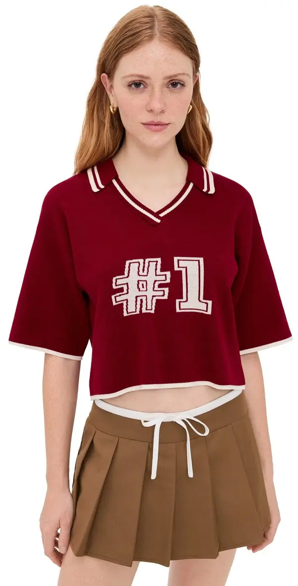 STATE & LAKE V-neck Varsity Jersey - Burgundy/white