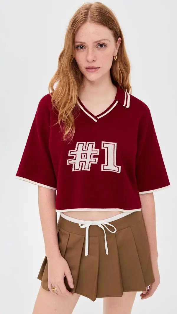 STATE & LAKE V-neck Varsity Jersey - Burgundy/white
