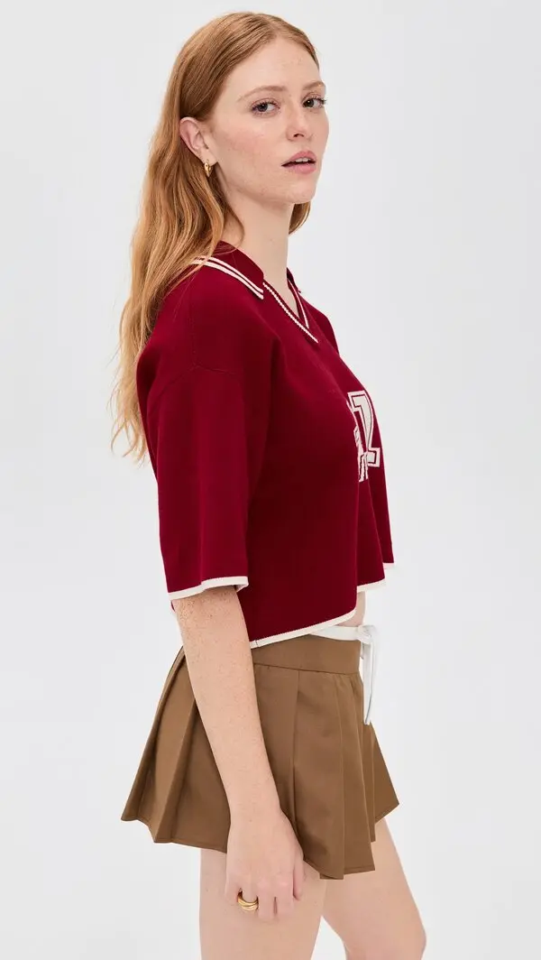STATE & LAKE V-neck Varsity Jersey - Burgundy/white