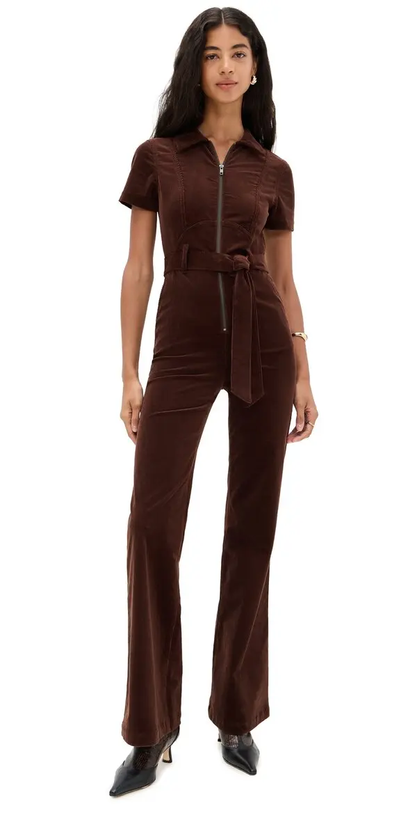 Alice + Olivia Corduroy Wide Leg Jumpsuit - Dark Chocolate