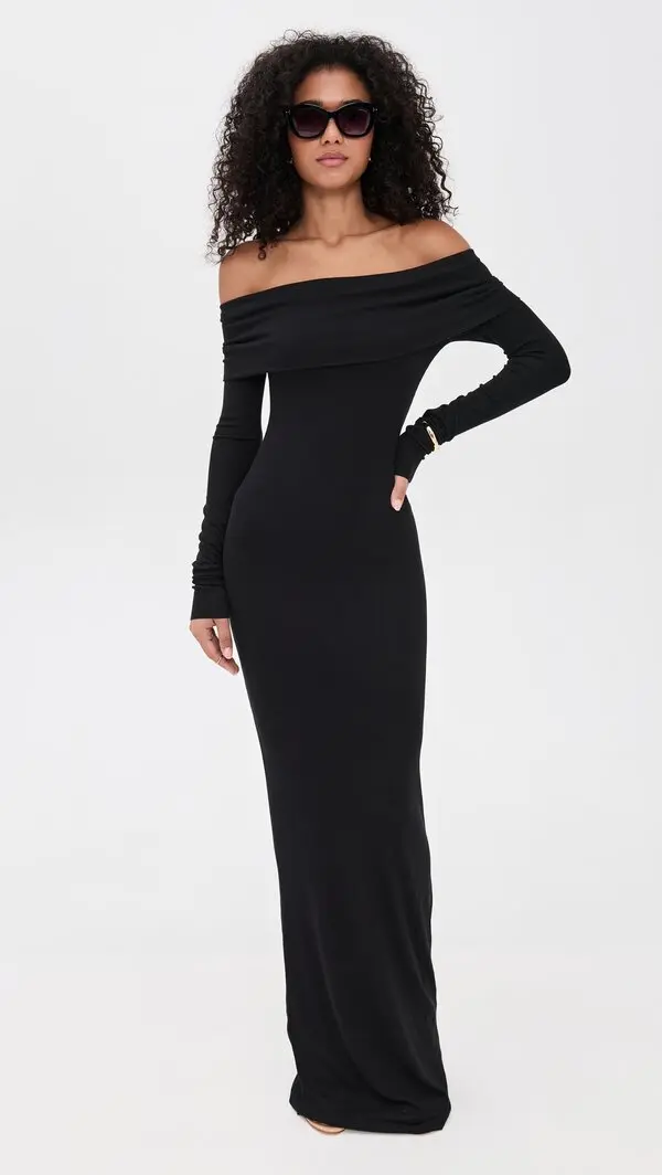 Eterne Long Sleeve Off Shoulder Maxi Dress