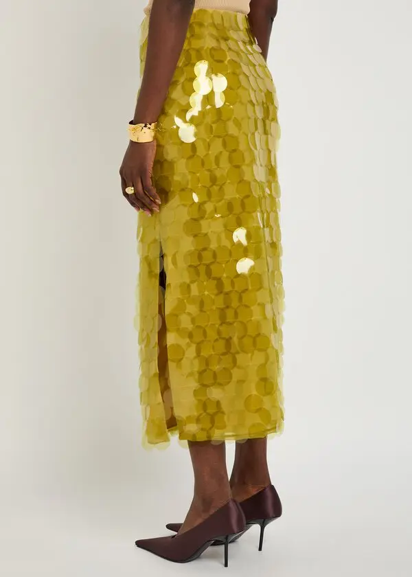 ROKSANDA Embellished Midi Mesh Skirt - Olive