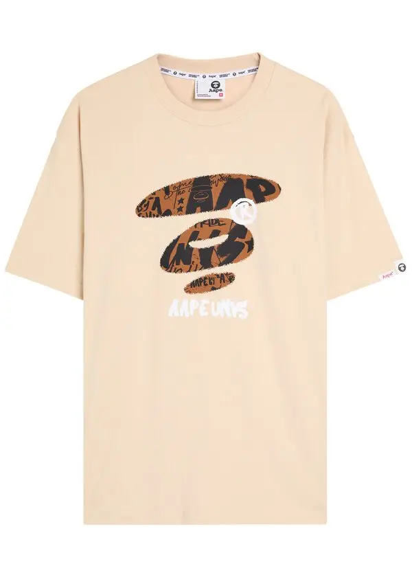 AAPE Universe Logo Cotton T-shirt - Beige
