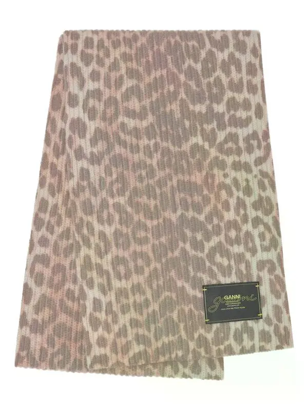 GANNI Leopard-print Ribbed Scarf - Brown