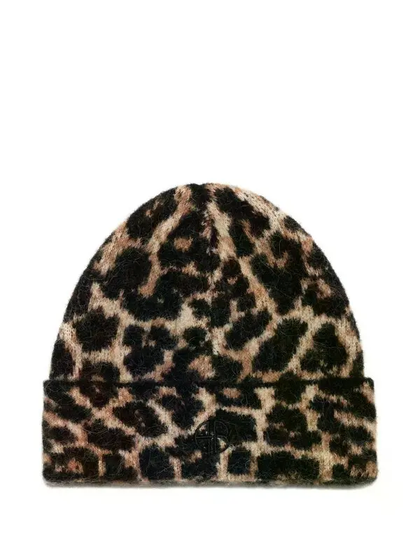 ANINE BING Elia Leopard-print Beanie - Black