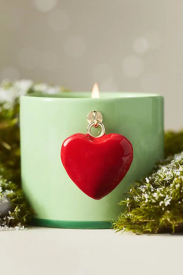 Anthropologie Heart Charm Fresh Ceramic Candle - Mistletoe & Moss