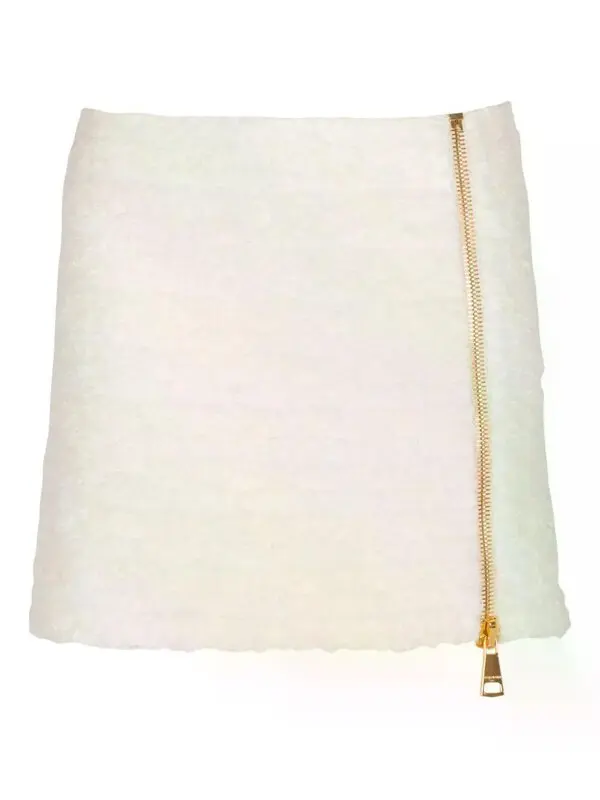 Balmain Zipped Tweed Mini Skirt - White
