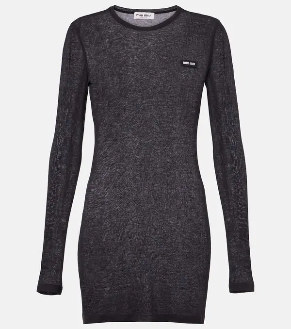 Miu Miu Logo Cotton Jersey Minidress - Black