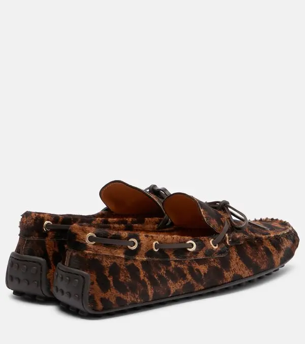 TOD'S Gommino Leopard-print Calf Hair Boat Shoes - Brown