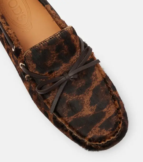 TOD'S Gommino Leopard-print Calf Hair Boat Shoes - Brown