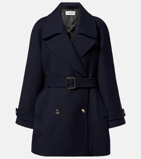 Loewe Belted Double-breasted Wool Coat - Blue
