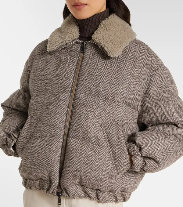 Brunello Cucinelli Wool-blend Down Jacket - Grey