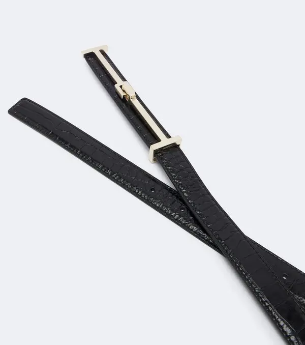 TOM FORD Croc-effect Leather Belt - Black