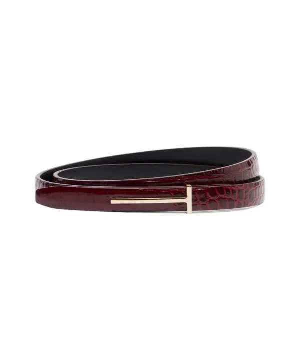 TOM FORD Croc-effect Leather Belt - Red