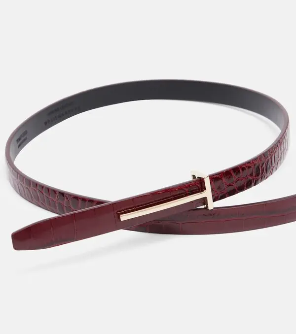 TOM FORD Croc-effect Leather Belt - Red