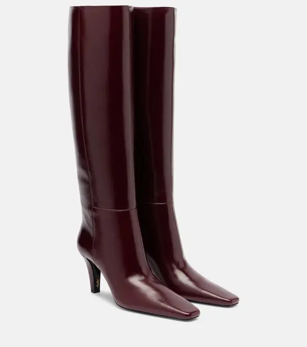 Saint Laurent Jill 75 Leather Knee-high Boots - Burgundy