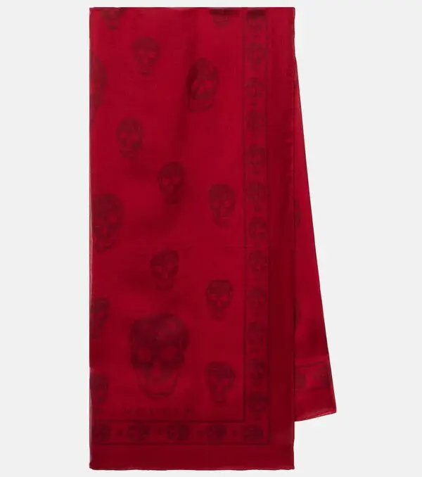 Alexander McQueen Printed Silk Scarf - Burgundy