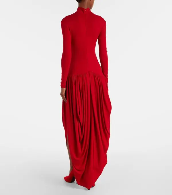 Magda Butrym Asymmetric Pleated Turtleneck Maxi Dress - Red
