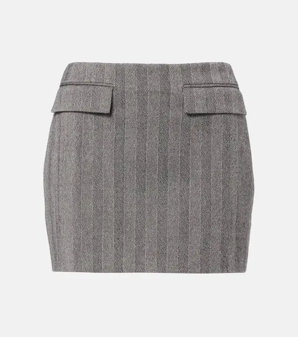 FERRAGAMO Striped Wool-blend Miniskirt - Grey