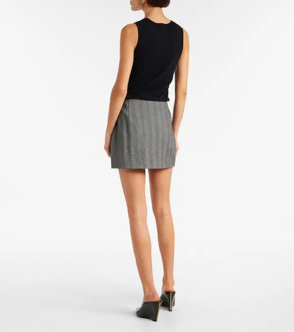 FERRAGAMO Striped Wool-blend Miniskirt - Grey